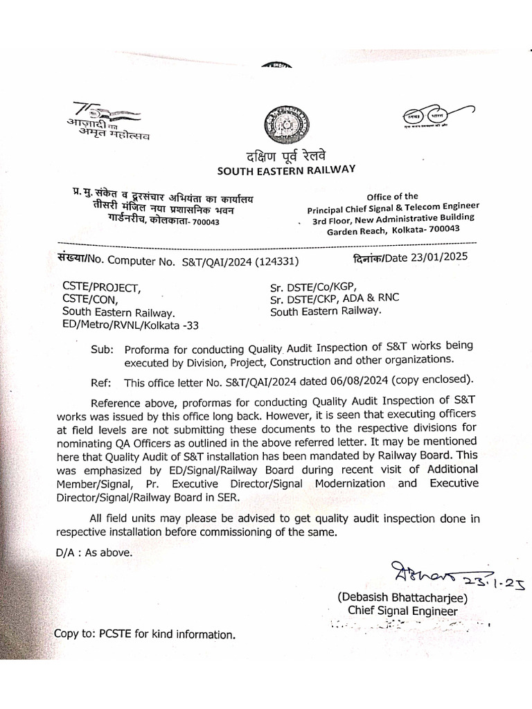 Proforma For Conducting Quality Audit Inspection of S&T Works Being ...