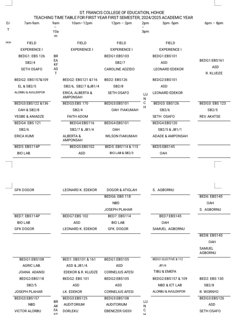 2024 - 2025 Lecture Time - Table, First Year, 1ST Sem | PDF