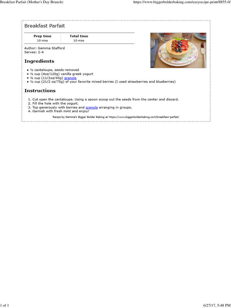 Easy Breakfast Parfait Recipe | PDF