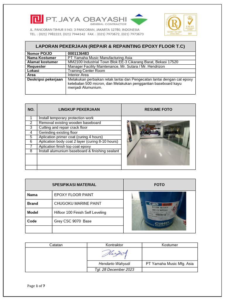 Laporan Kerja Epoxy | PDF