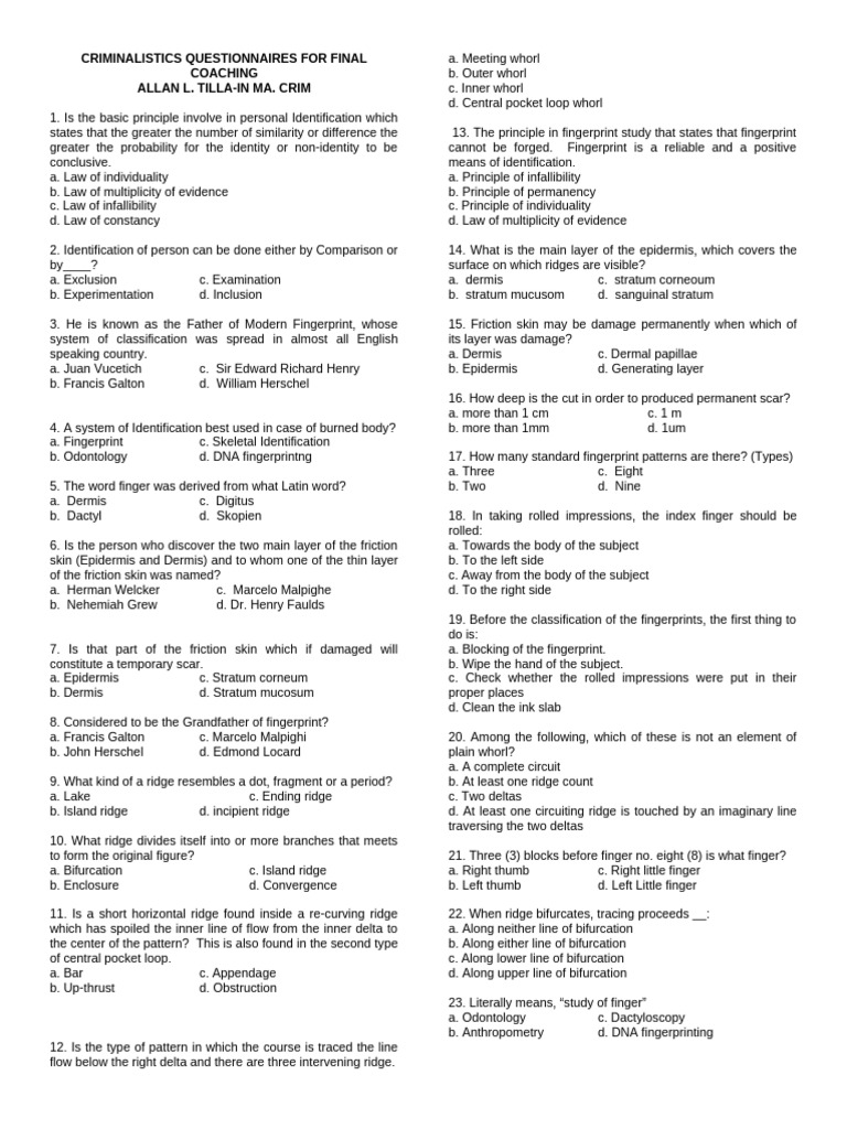 Criminalistics Questionnaires For Final Coaching - Master | PDF | Gun Barrel | Bullet