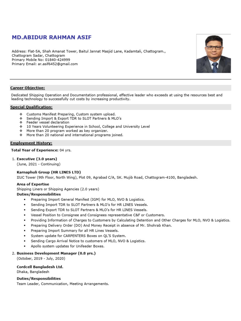 MD - Abidur Rahman Asif Detail CV Bdjobs | PDF | Bangladesh | Business