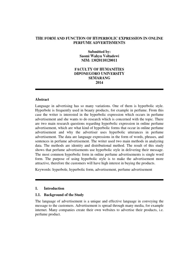 EN The Form and Function of Hyperbolic Expr | PDF | Phrase | Perfume