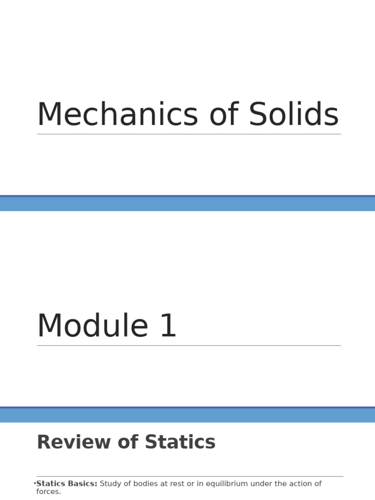 Mechanics of Solids: Statics & Stress Analysis | PDF
