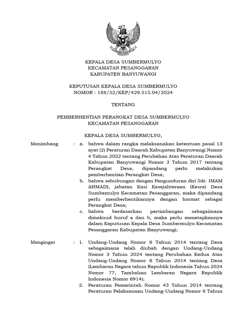 SK Pemberhentian Kasi Kesra | PDF