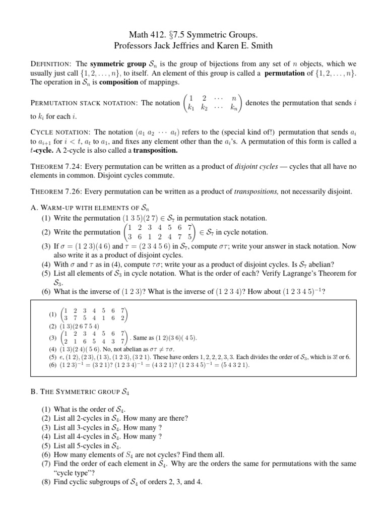 Symmetric Groups Answers | PDF | Permutation | Group Theory