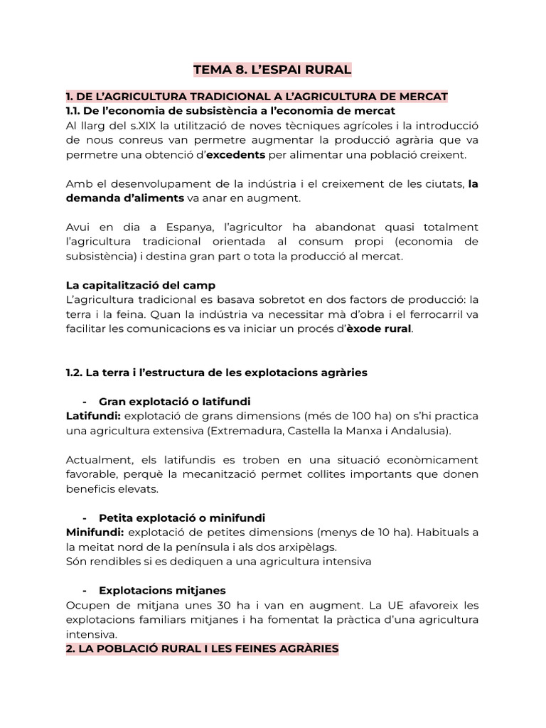 Còpia de RESUM GEO TEMA 8 I 9 - ESPAI RURAL & INDÚSTRIA | PDF