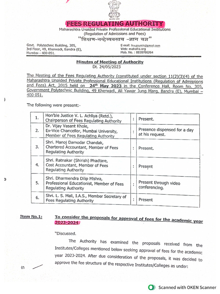 FRA Fee Approval Letters | PDF