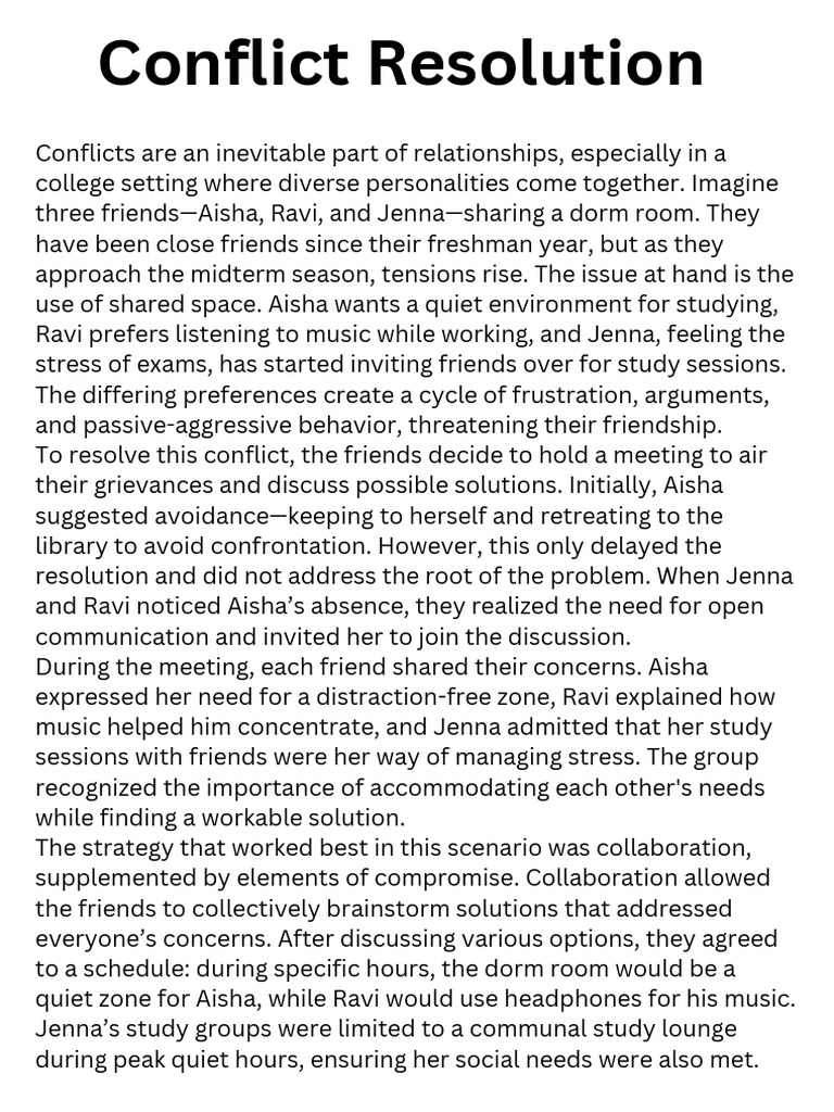 Conflict Resolution Essay | PDF | Conflict Resolution | Psychology