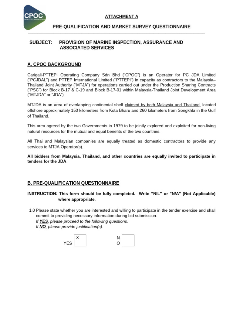 ATTACHMENT A - PRE-Q MARKET SURVEY QUESTIONNAIRE CPOC - Citrine | PDF