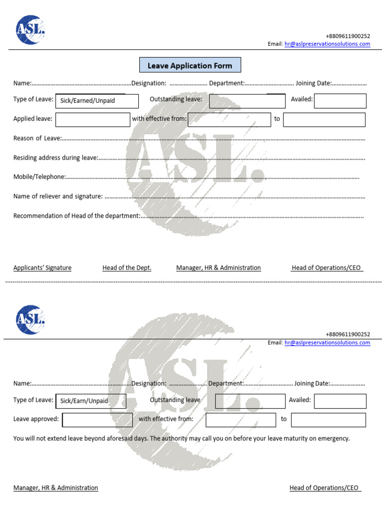 Leave form ASL | PDF | Business Economics | Outsourcing