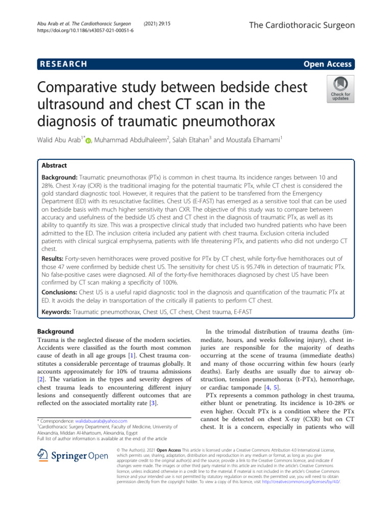 Comparative Study Between Bedside Chest Ultrasound and Chest CT Scan in ...