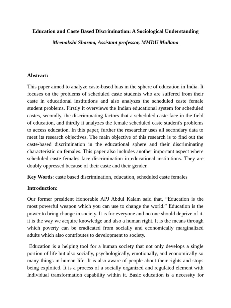 Research Paper Caste Dicrimation | PDF | Caste | Dalit