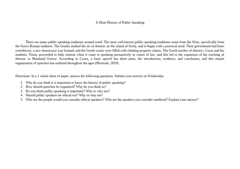 Activity No. 3 A Short History of Public Speaking | PDF