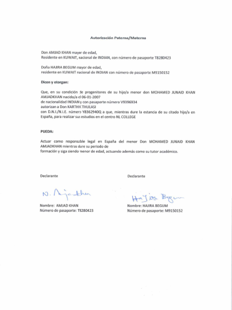 Parents Authorization Letter Pdf