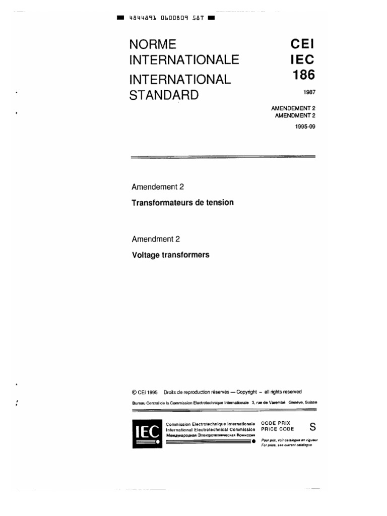 IEC 60186 - Voltage Transformers | PDF | International Electrotechnical Commission | Electrical ...