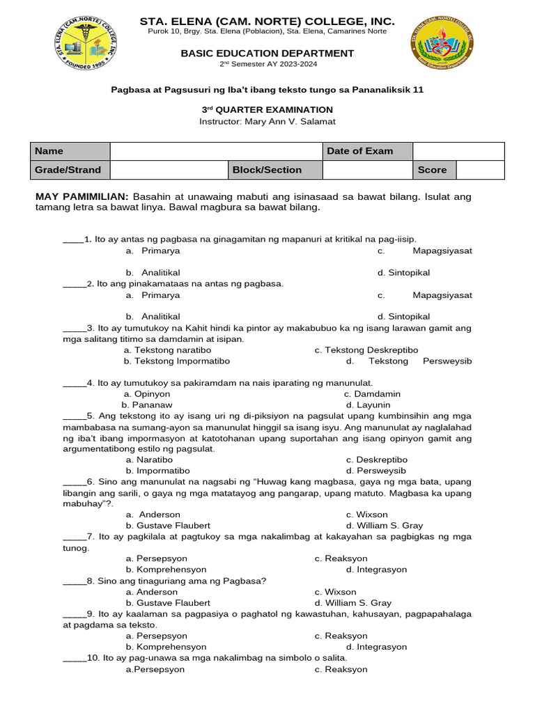 Pagbasa at Pagsusuri | PDF