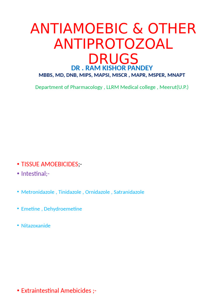 Antiamoebic & Other Antiprotozoal Drugs | PDF