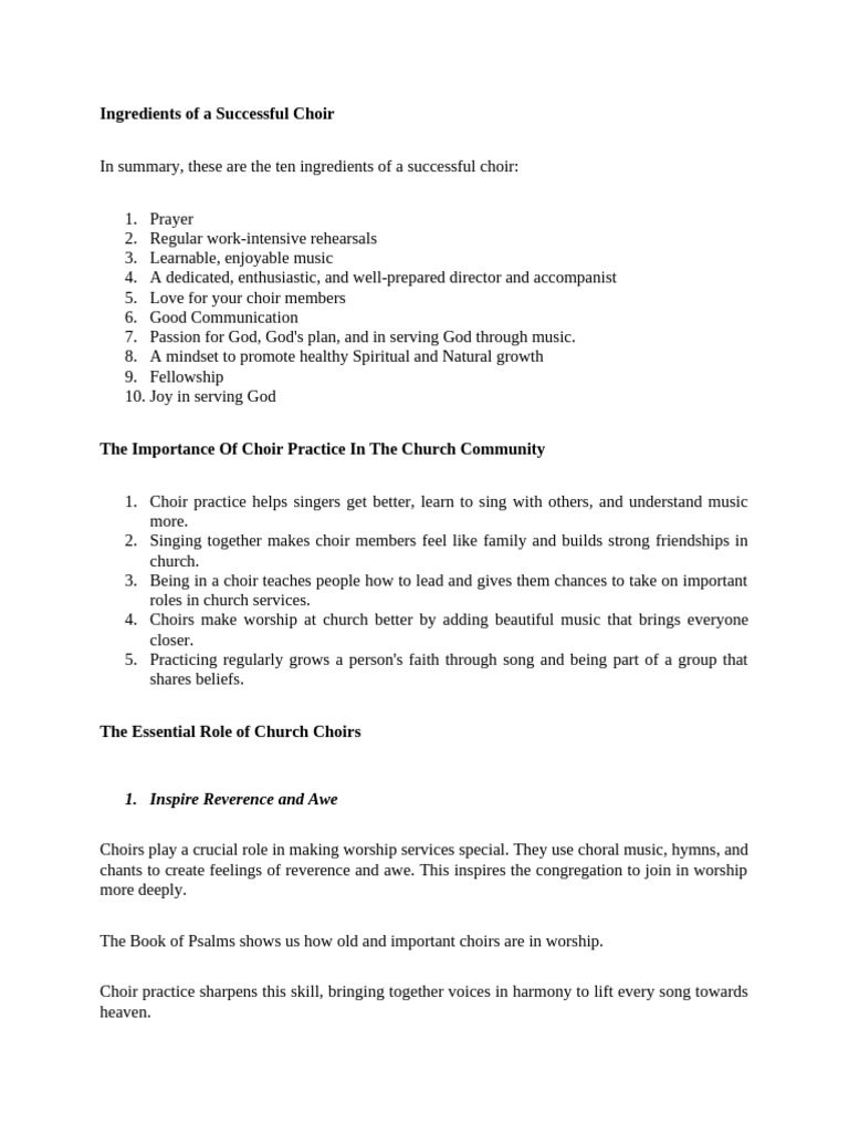 Ingredients of A Successful Choir | PDF | Choir | Worship