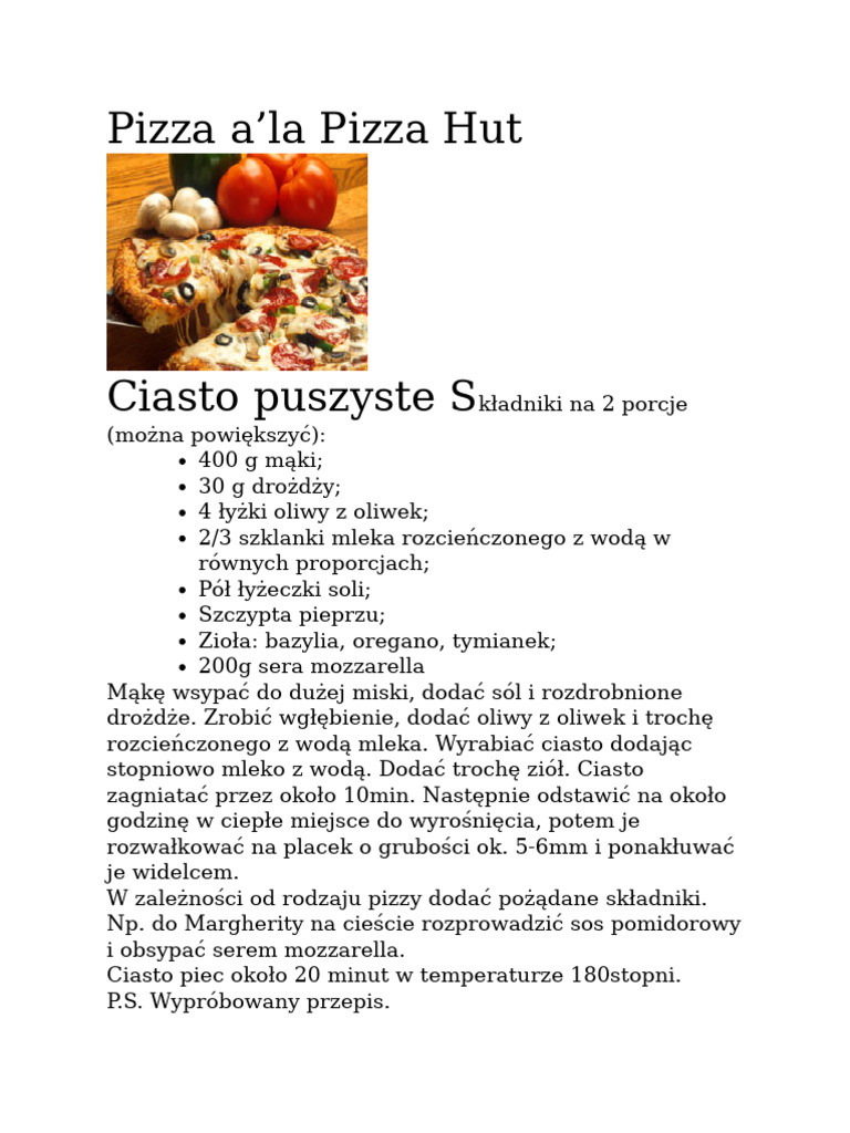 Pizza a'la Pizza Hut | PDF