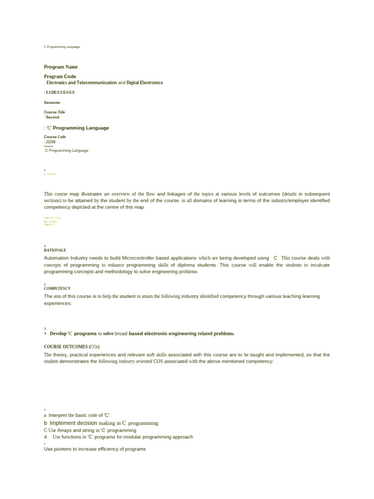 C Programming Course Overview and Outcomes | PDF | Pointer (Computer Programming) | Computer Program