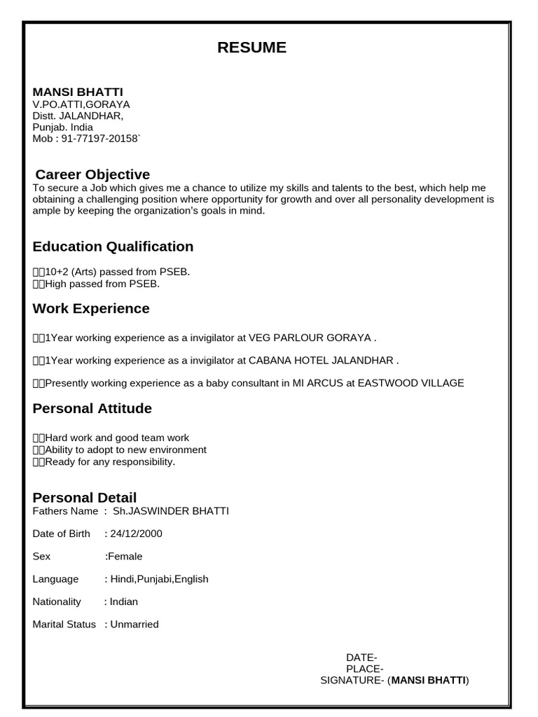 Mansi Bhatti CV | PDF