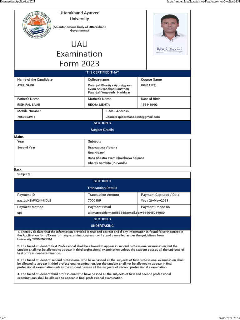 Examination Application 2023 Atul | PDF