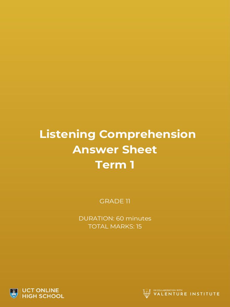 G11 English Term 1 SBA M 3 Answer Sheet Listening Comprehension | PDF ...