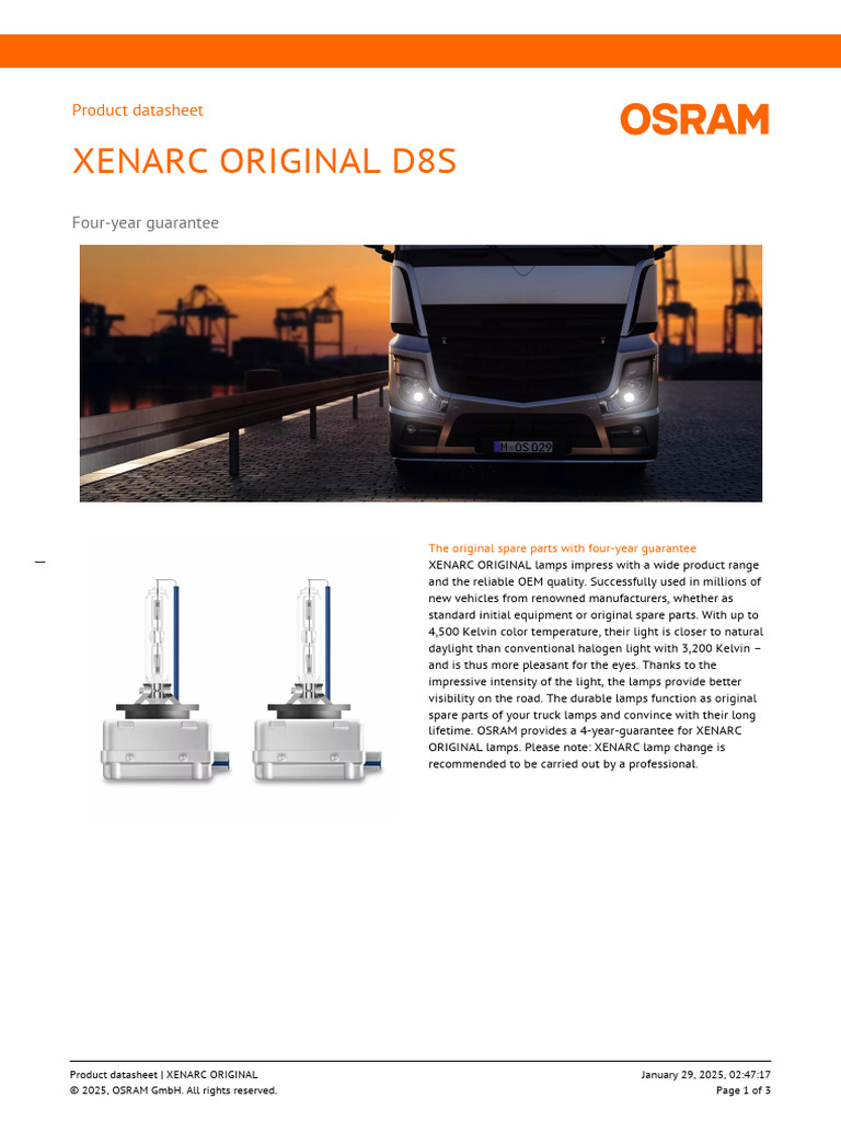 XENARC ORIGINAL D8S Lamps Overview | PDF | Lighting | Light