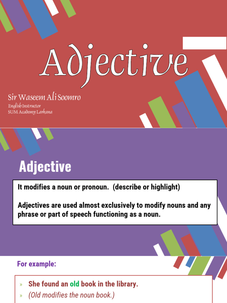 Adjectives (Intermediate) by Sir Waseem Ali Soomro - 010422 | PDF | Adjective | Plural