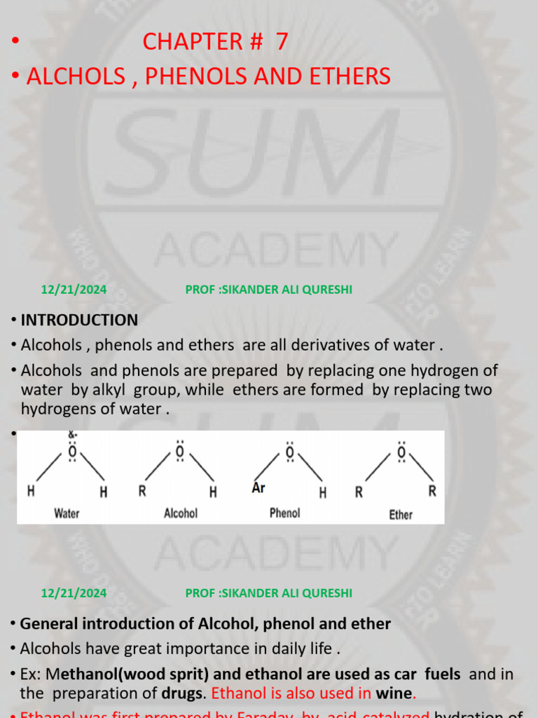 UNIT 7 AlCOHOLS, PHENOLS AND ETHERS | PDF | Ether | Ester