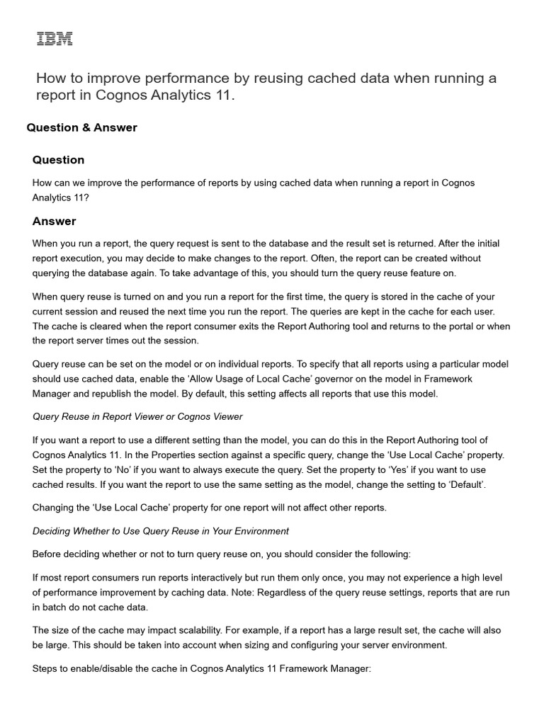 How To Improve Performance by Reusing Cached Data When Running A Report in Cognos Analytics 11 ...