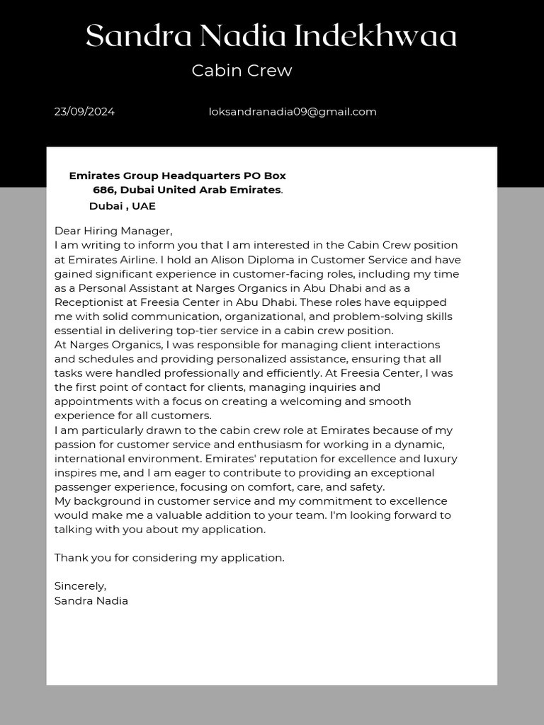 Cabin Crew Cover Letter | PDF