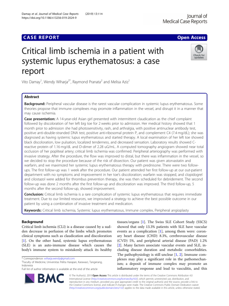 Critical Limb Ischemia in A Patient With Systemic | PDF | Ischemia ...