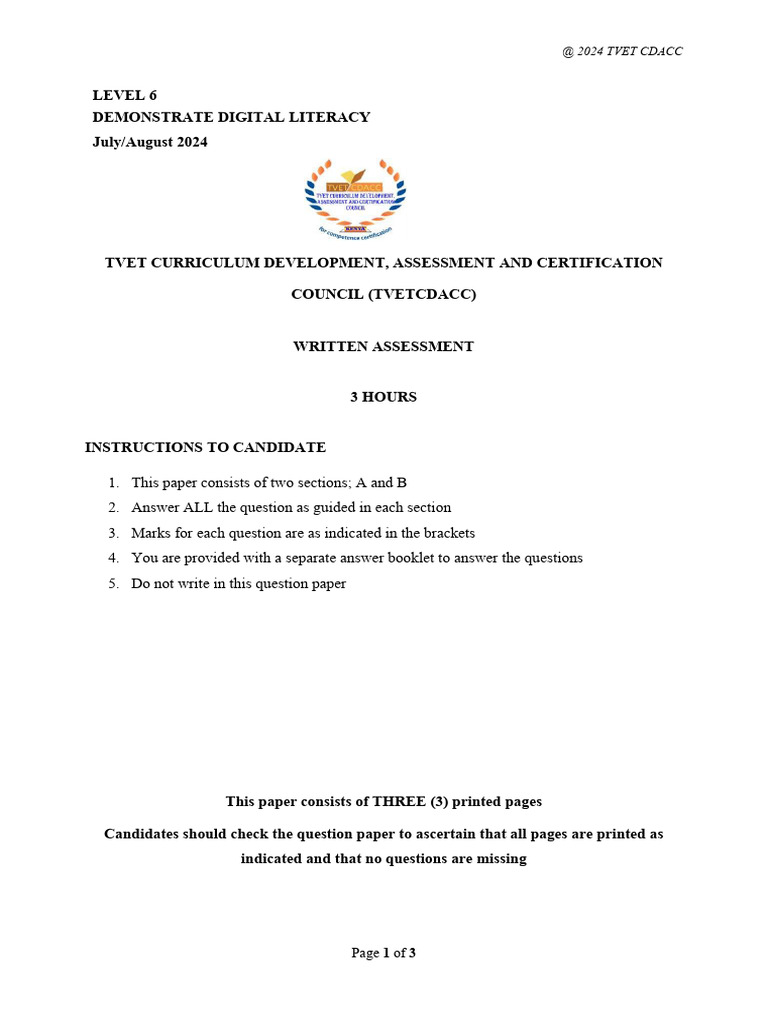 Level 6 Digital Literacy Assessment | PDF | Information And ...