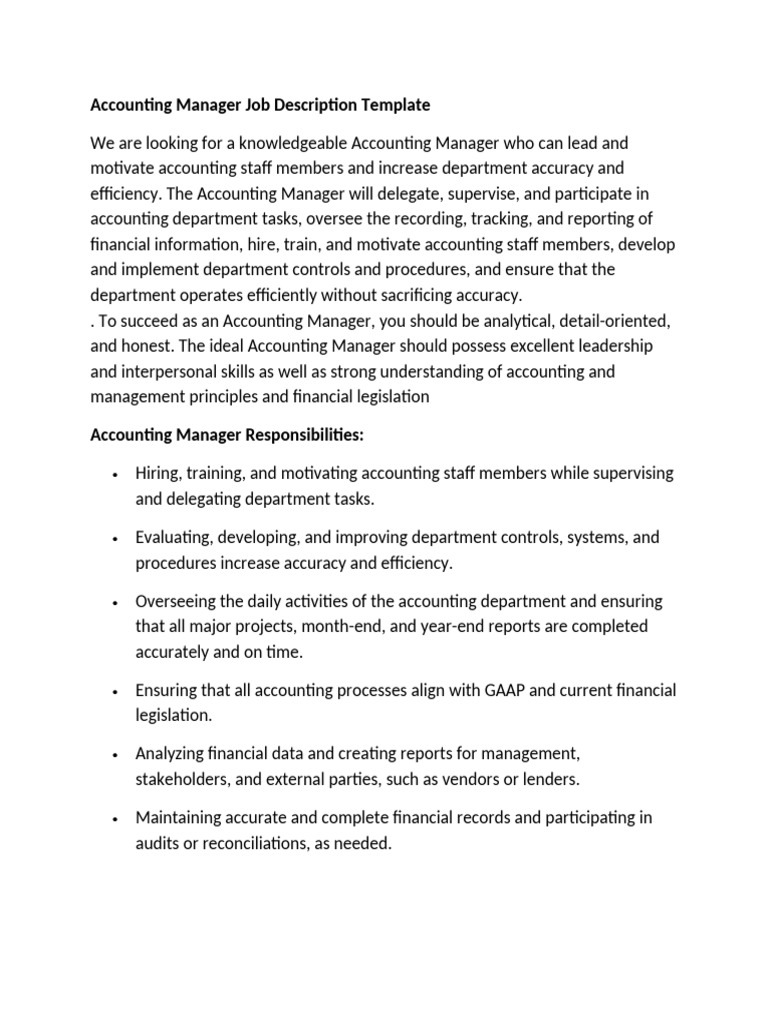 Accounting Manager Job Description Template | PDF | Accounting | Leadership