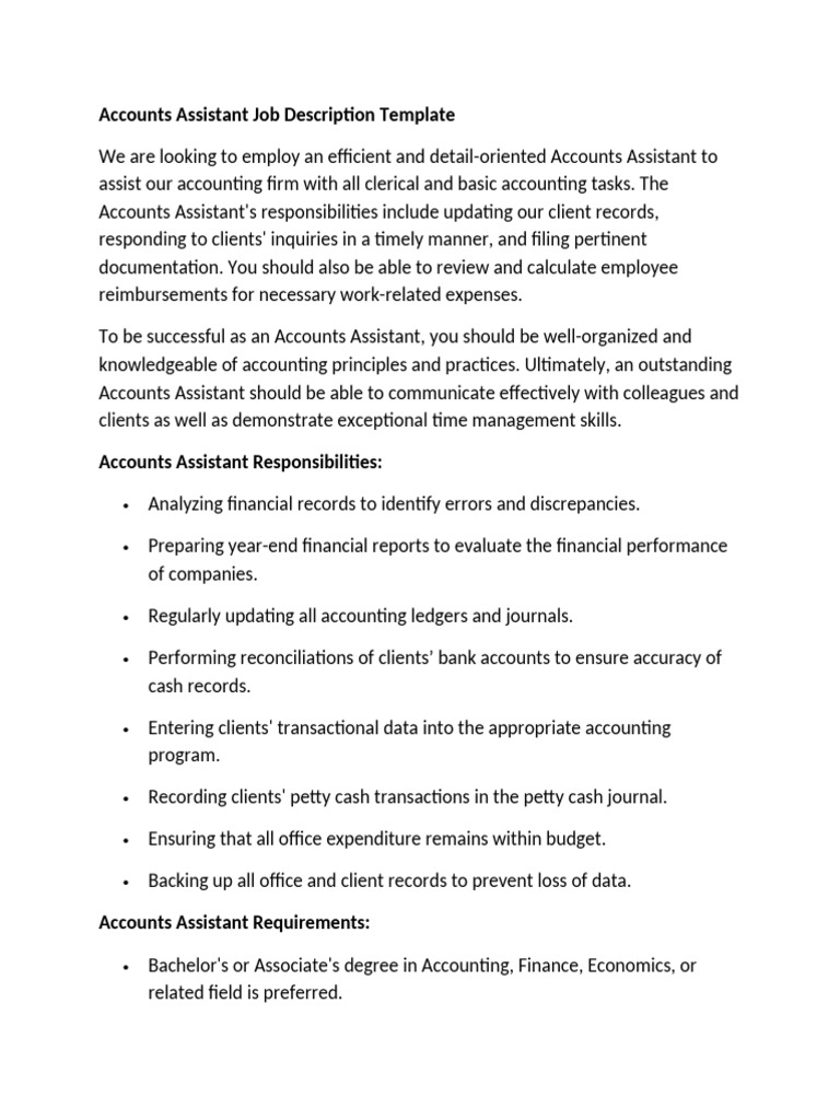 Accounts Assistant Job Description Template | PDF