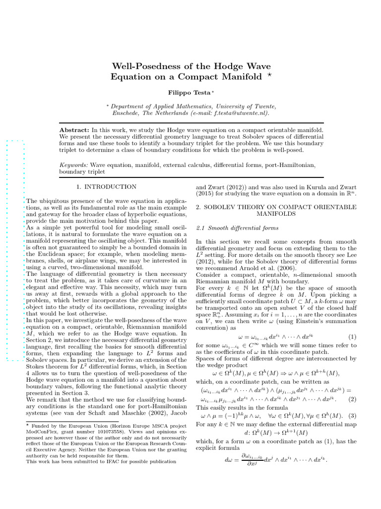 Well-Posedness of The Hodge Wave Equation On A Compact Manifold | PDF ...