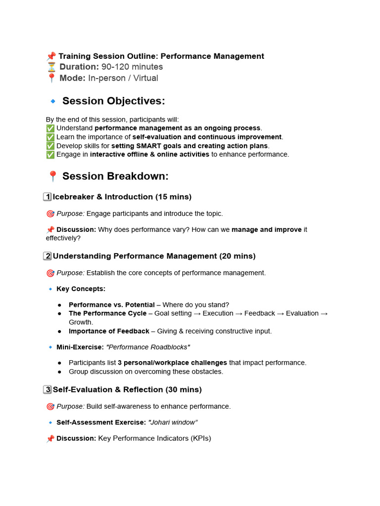 ? Training Session Outline - Performance Management | PDF