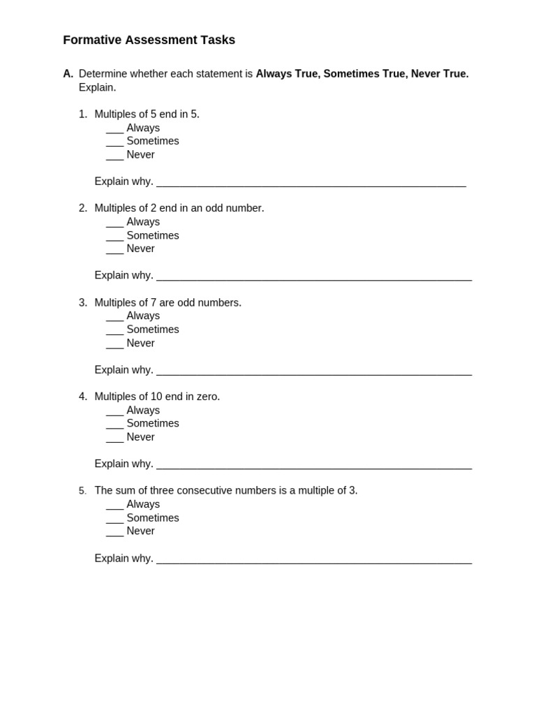 Formative Assessment Questions | PDF | Elementary Mathematics | Arithmetic