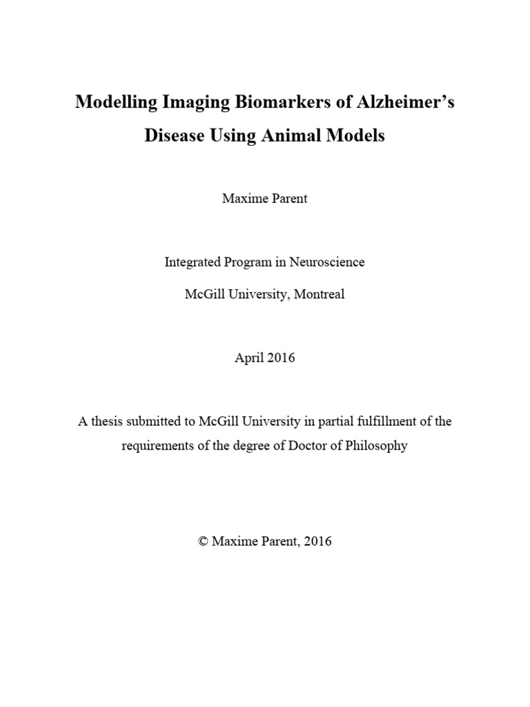 Modelling Imaging Biomarkers of Alzheimer's Disease Using Animal Models ...
