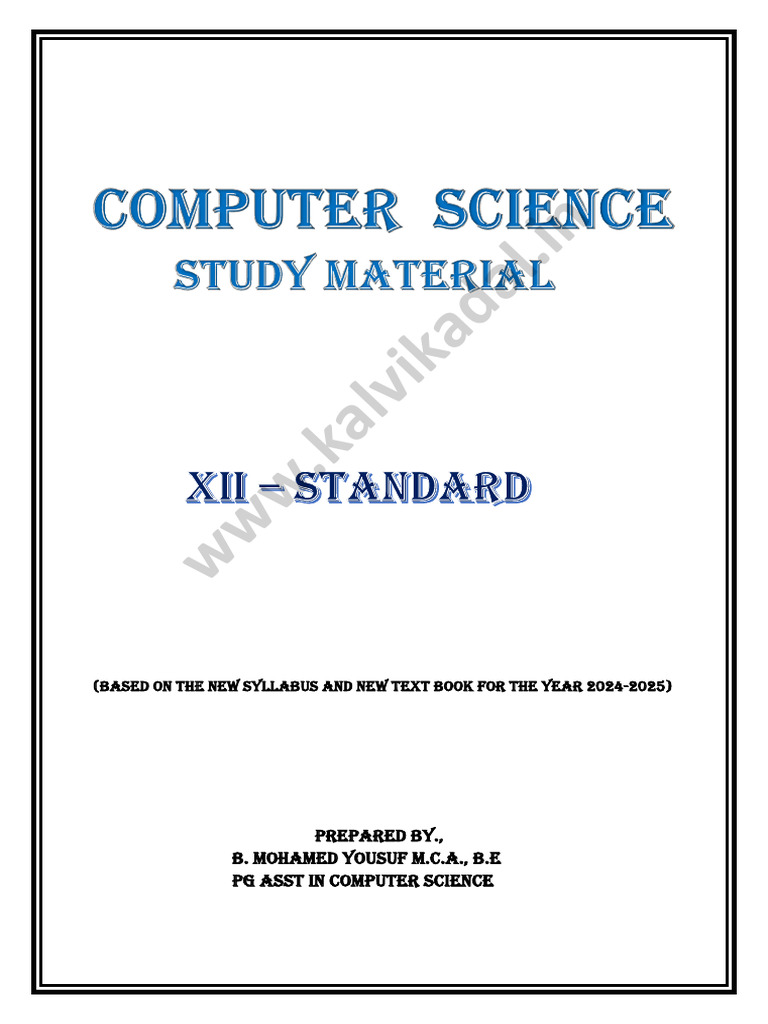 12th Computer Science Study Materials EM 2024 | PDF | Parameter (Computer Programming) | Scope ...