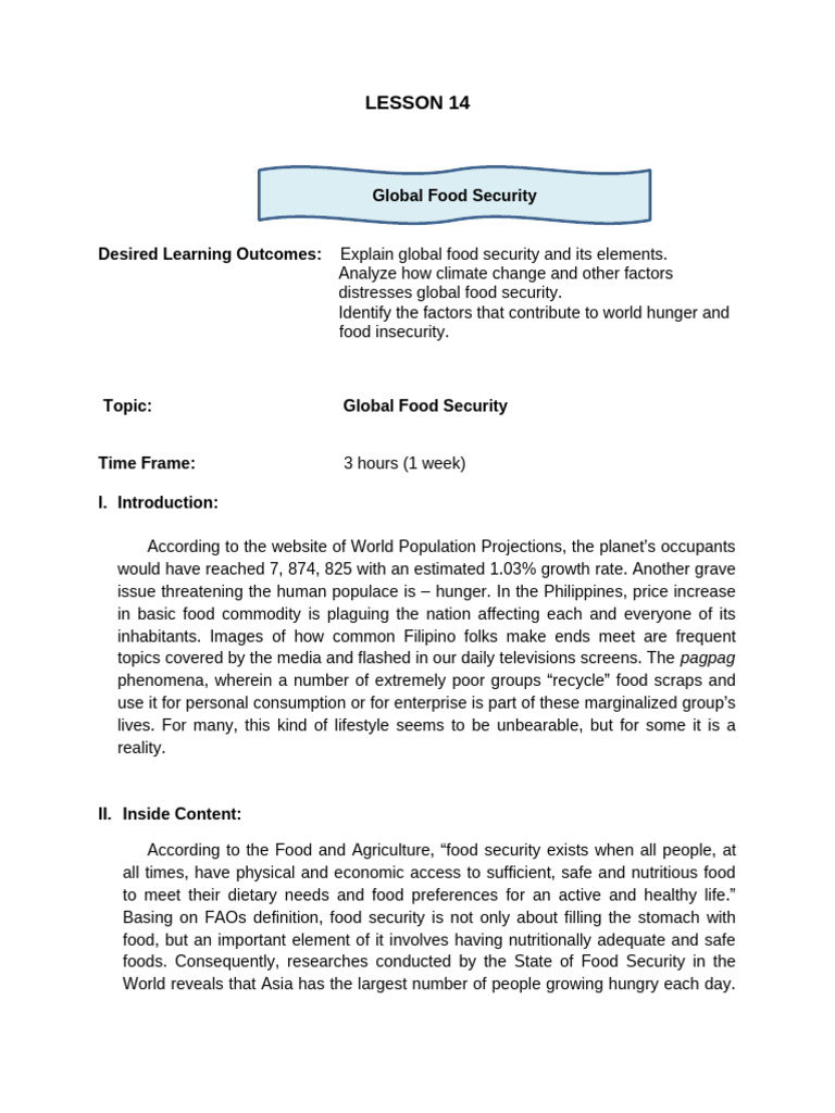 Lesson-14-Global-Food-Security | PDF | Food Security | Agriculture
