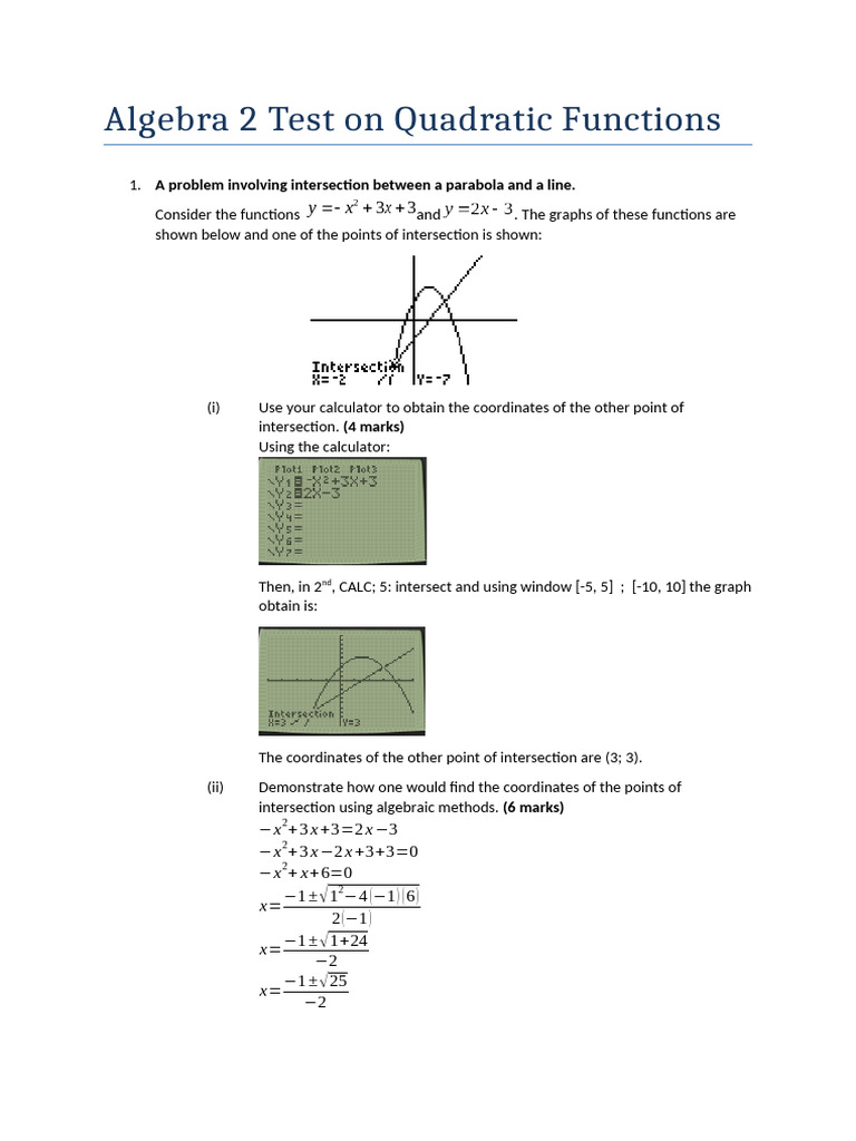 Solution For Test On Quadratic Functions | PDF | Quadratic Equation | Area