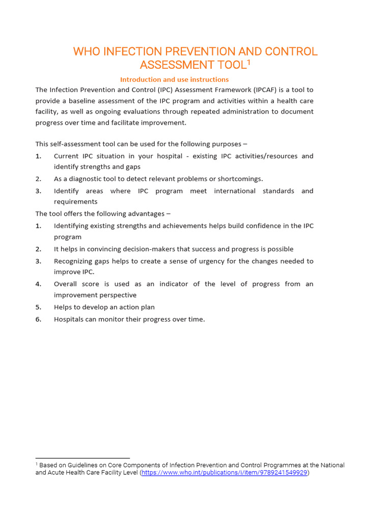 WHO Infection Control Risk Assessment Tool | PDF