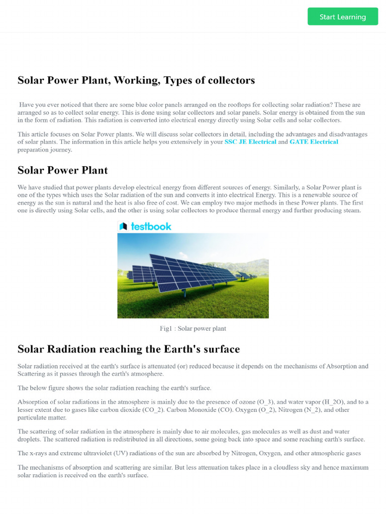 Solar Power Plant Working of Solar Collectors and Its Types Fe830713 | PDF