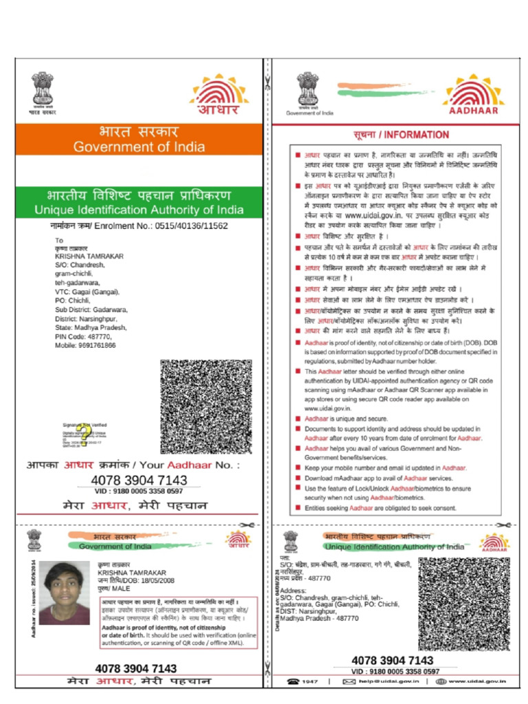 Krishna's Aadhar Card | PDF