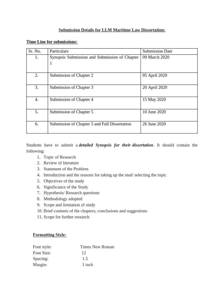 Submission Details For LLM Maritime Law Dissertation | PDF