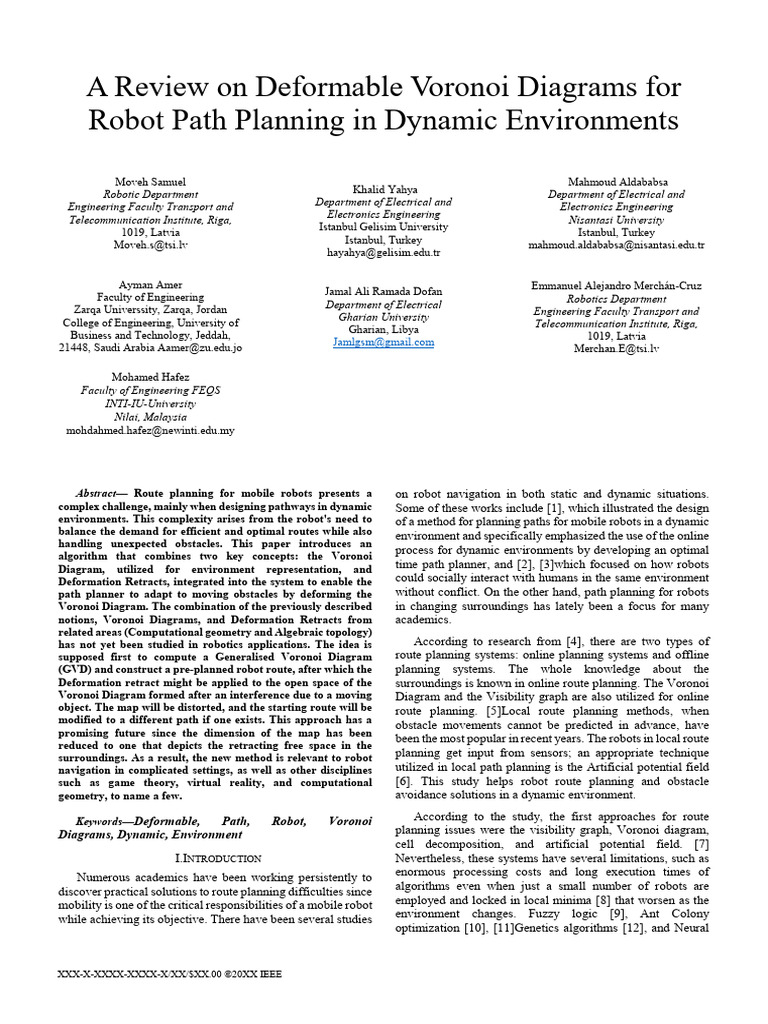 A Review on Deformable Voronoi Diagrams for Robot Path Planning in Dynamic Environments | PDF