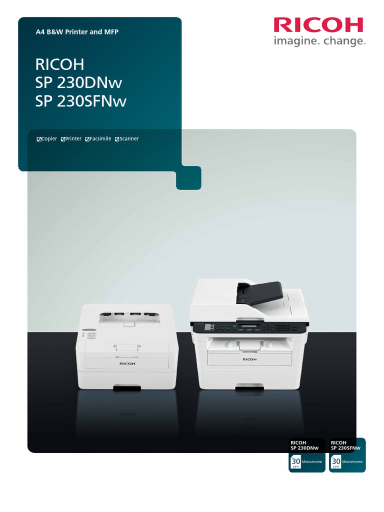 Ricoh Sp230dnw Sp230sfnw Brochure | PDF | Image Scanner | Fax